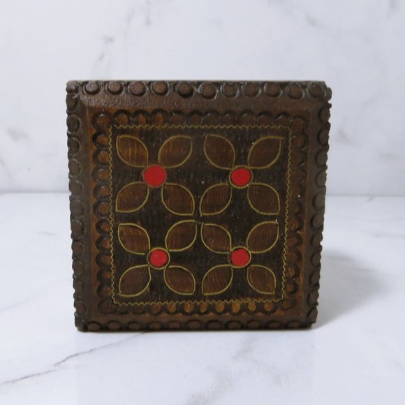 Accents | Hand Carved Polish Folk Art Small Wooden Trinket Box With ...
